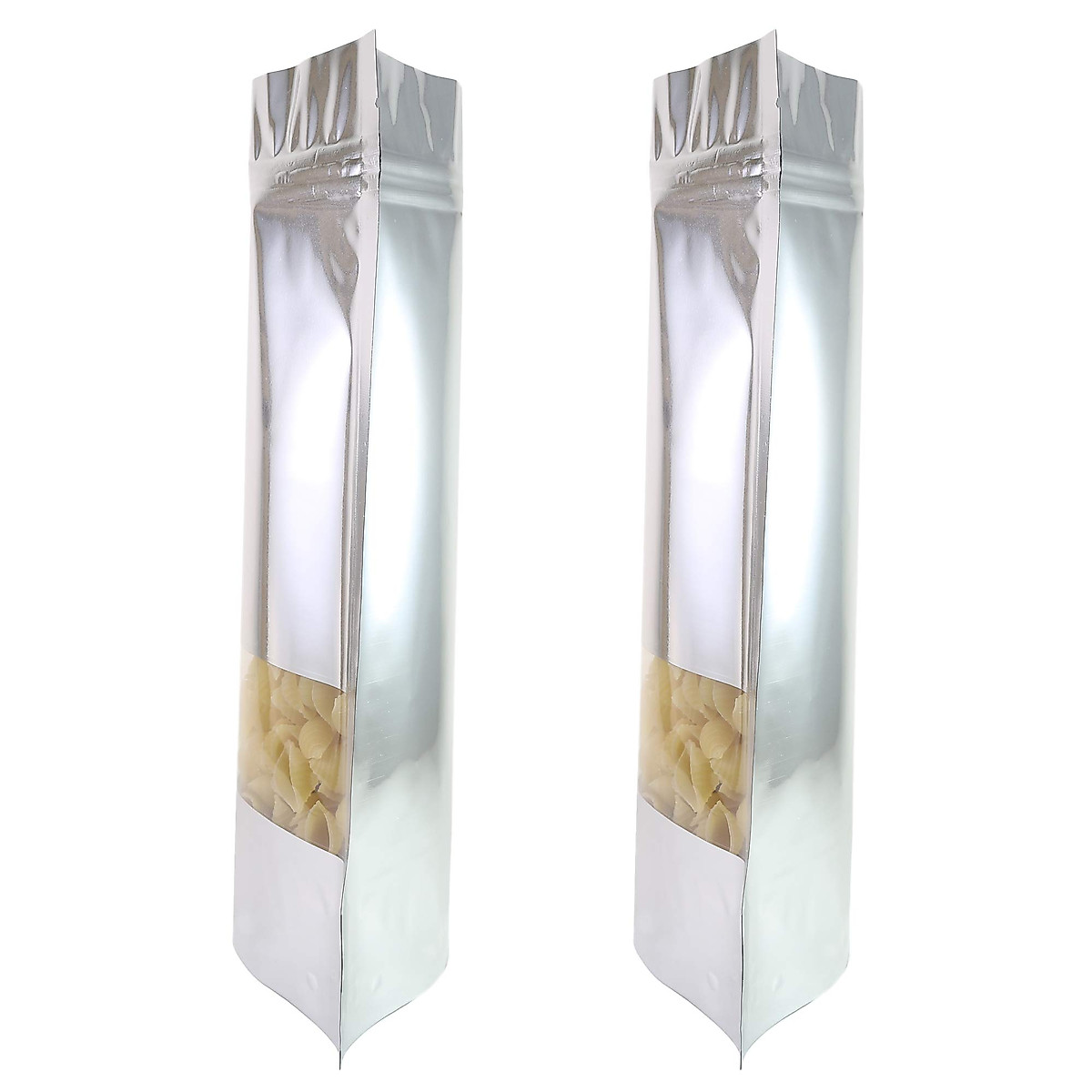 QQ Studio 100 Shiny Colored Aluminum Mylar Foil Clear Window Reclosable QuickQlick™ Stand-Up Bags (4.25" x 6.25", Silver)