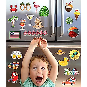 ArtAubrey 25 Pcs Summer Beach Fridge Magnet Hello Summer Car Magnets, Cruise Door Hawaii Decorations for Refrigerator, Car and Office Whiteboard