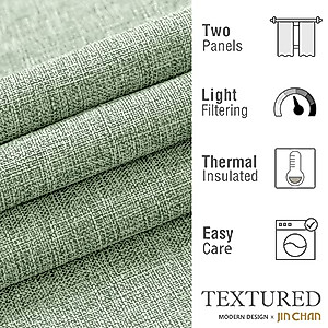 jinchan Linen Look Curtain Panels for Bedroom Heathered Green Textured Light Filtering Living Room Farmhouse Window Drapes 84 Inches Length 2 Panels