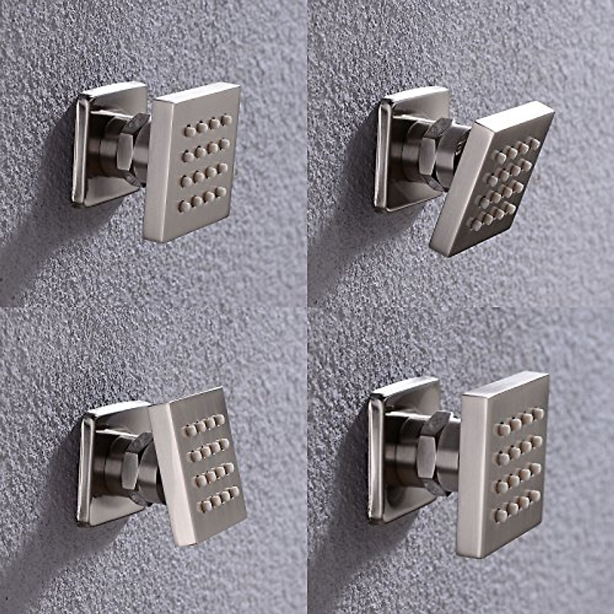 Solid Brass Body Spray Shower Jet Adjustable Massage Spa Side Sprayer Wall Mounted Shower Set, Square Brushed Nickel Finish