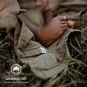 Kishu Baby Indi GOTS Organic Muslin Swaddle Blanket Gift Set in Earthy, Gender Neutral Colors - Stone Washed for Extra Softness – Fairtrade Certified, XL 47 in x 47 in (Dark Olive, Rust, Caramel)