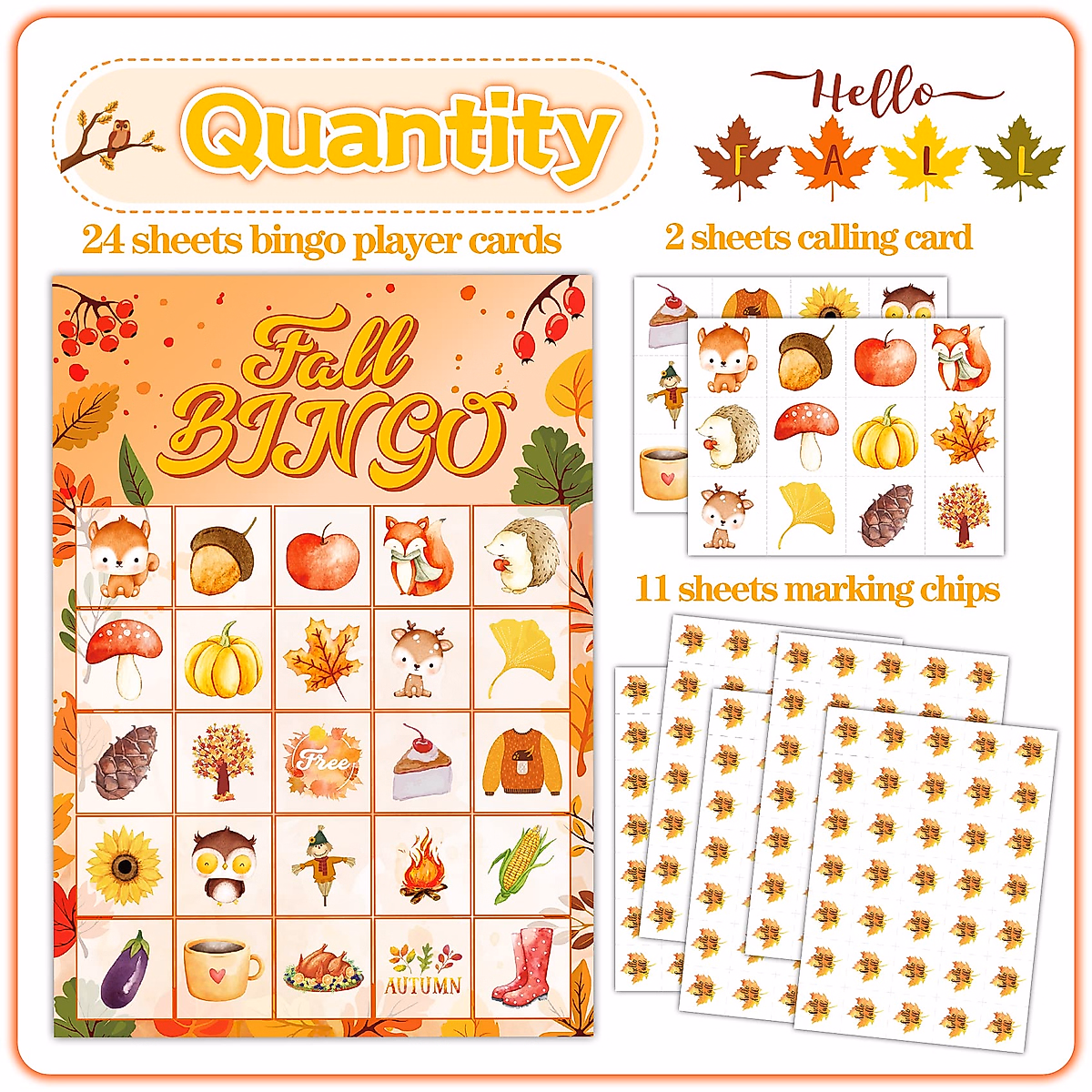 Joy Bang Fall Festival Games, Fall Bingo Cards for 24 Players, Autumn Fall Games for Kids Adults, Fall Crafts Gifts for Kids, Thanksgiving Fall Party Favors Activities for Kids Family Classroom