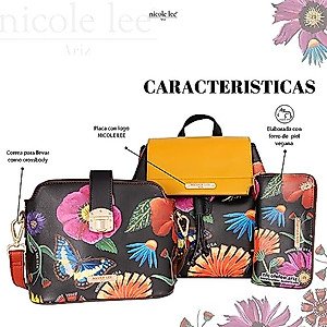 Nicole Lee Butter-Flower Black 3 Piece Set (Backpack, Crossbody, Wallet)