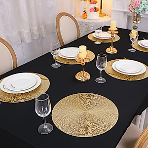 Round Placemats Gold Metallic Set of 6 Vinyl Hollow Placemats 15'', Washable Easy Clean Wipeable Non Slip Stain Heat Resistant Dinning Table Place Mats for Wedding Party Decoration by Snowkingdom