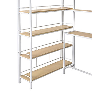 3 in 1 Design Full Size Loft Bed with Storage Staircase, Heavy Duty Metal Loft Bed Frame with Built-in Desk,3-Tier Storage Shelves and Guardrails for Bedroom Guest Room Apartment, Space Saving