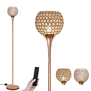 bodkar Crystal Floor Lamp Rose Gold, Remote Control Modern Standing Lamp for Living Room, Bedroom (with Bulb)