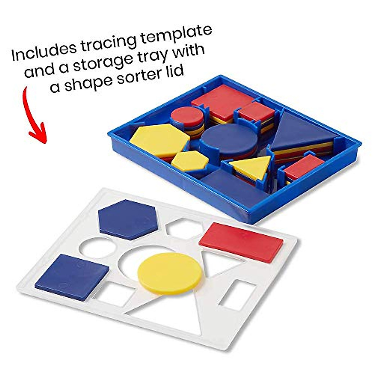 hand2mind Plastic Attribute Blocks Classroom Kit, Geometry Set, Preschool Learning, Manipulatives for Preschool, Montessori Math, Shapes for Toddlers, Home Schooling Materials Pre-K (Set of 6 Trays)