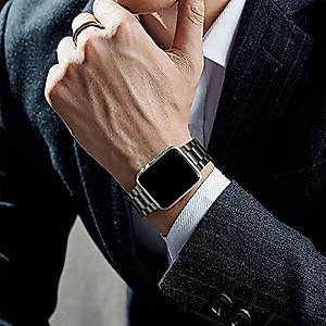 Maledan Compatible with Apple Watch Band 44mm 45mm 42mm 49mm 41mm 40mm 38mm Men Women, Adjustable Stainless Steel Metal Bands Accessories for iWatch Ultra Apple Watch Series 8 7 6 5 4 3 2 1 SE, Black