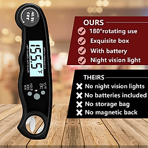 Geobom Waterproof Digital Instant Read Meat Food Thermometer with Folding Probe Backlight Calibration Function for Cooking and Grilling (Black)