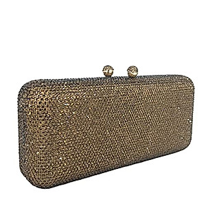 Elegant Long Crystal Box Clutch Evening Bag for Women Wedding Handbags Party Rhinestones Purse (Small,Bronze)