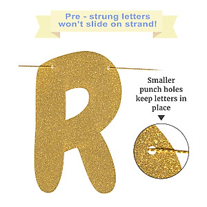 CUTPOPUP Gold Glitter Happy Birthday Banner - Pre-Strung - and Gold Glitter Circle, Star, Heart, Gift Dots Garland for Men Women Birthday Party Decorations, Happy Birthday Door Banner