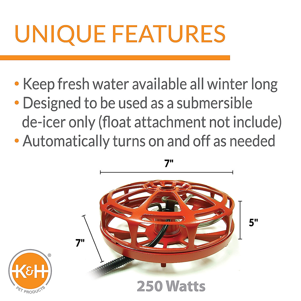 K&H Pet Products Submersible Ultimate Pail & Bucket Deicer Red 250 Watts