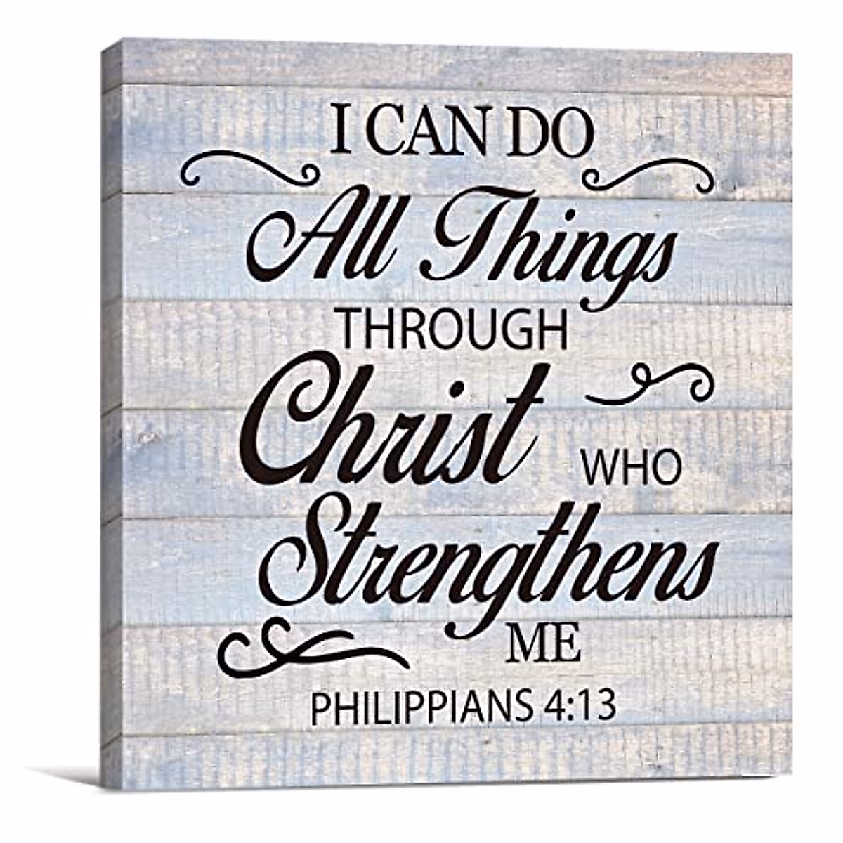 Lameila Bible Verse Sign Inspirational Wall Art Prints Canvas Painting Rustic I Can Do All Things Through Christ Who Strengthens Me Positive Print Country Home Decor 8" x 8"