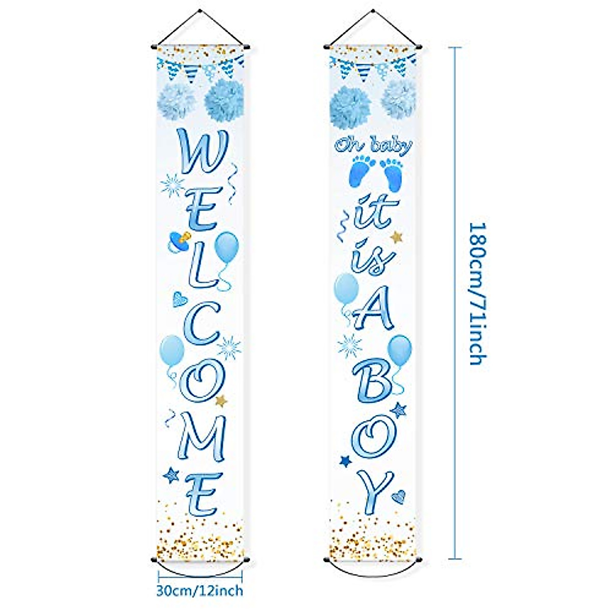 Baby Shower Decorations Welcome It is a Boy Banner Backdrop Background Door Hanging Porch Sign for Baby Shower Party Supplies, 71 x 12 Inch