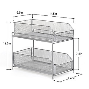 MOOACE 2 Tier Under Sink Organizer, Bathroom Kitchen Countertop Under Sink Cabinet Organizer with Sliding Storage Drawer