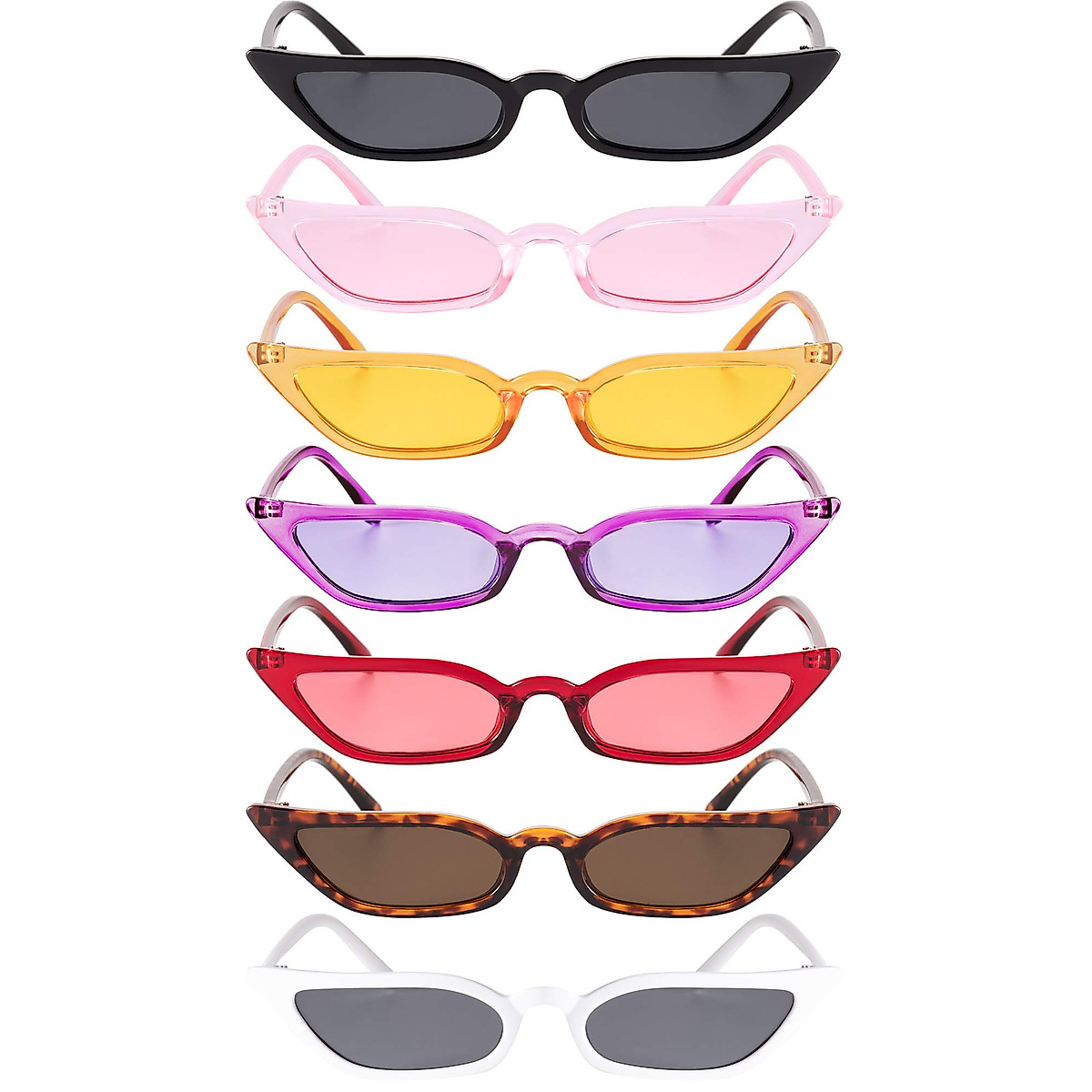 Zhanmai Retro Small Cat Eye Sunglasses Vintage Square Shade Women Cute Skinny Cat Eye Eyewear (7 Pairs)