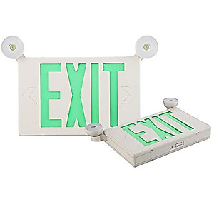 EXITLUX 2 Pack Green Led Exit Sign with Emergency Lighting Battery Backp -Two LED Adjustable Head -120V/277V-UL Listed-Exit Lighting -Dual LED Lamp ABS Fire Resistance for Power Failure.