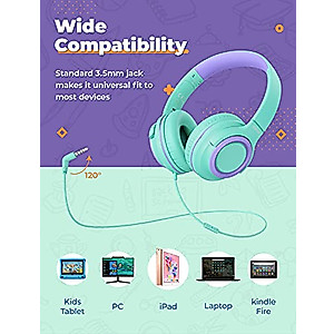 iClever 2 Pack Kids Headphones with Microphone - 94dB Safe Volume Limited - HS22 Wired Headphones for Kids Teens with Sharing Splitter, Tangle-Free Foldable Stereo Headset for School/Tablet/Travel