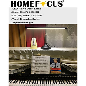 HomeFocus - LED Piano Desk Lamp with Touch Dimmer,Piano Lamp,Desk Lamp,Reading Lamp for Home Office,Adjustable Height,Multi-Functional,LED 5W,3000K,Metal,Black+Bronze,