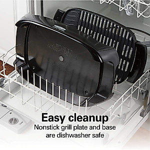 Hamilton Beach Electric Indoor, 100 sq. in. Surface Serves 8, Virtually Smokeless Grilling, Adjustable Temperature Control to 450F, Dishwasher Safe Removable Nonstick Plates, Black (31605N)