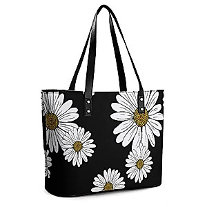 Womens Handbag Daisy Flowers Leather Tote Bag Top Handle Satchel Bags For Lady