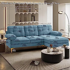 ABAKAN 79” Modern Sectional Sofas Couches for Living Room, Chenille L Shaped Couches with Chaise for Small Spaces, Sofa with Solid Wood Frame, Attached Armrest, Easy to Install(Light Blue)