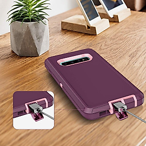 I-HONVA for Galaxy S10 Plus Case Shockproof Dust/Drop Proof 3-Layer Full Body Protection [Without Screen Protector] Rugged Heavy Duty Cover Case for Samsung Galaxy S10 Plus,Purple/Pink