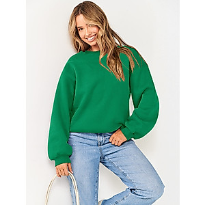 ANRABESS Women's Sweatshirts Hoodies Crewneck Oversized Fleece Pullover Sweaters Cute Top Y2K Teen Girls Preppy Clothes 2024 Green Large