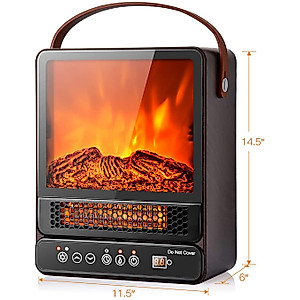 FUTADA Portable Electric Fireplace, 750W/1500W Mini Electric Heater, Small Fireplace with Realistic 3D Flame Effect, Remote Control, Tabletop Fireplace Heater for Home Office Indoor Use (Walnut)