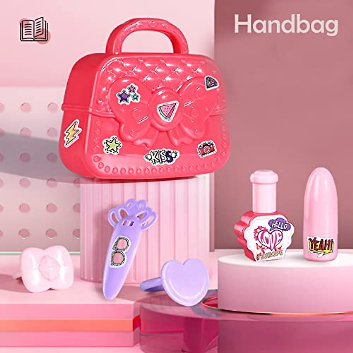 Toys for 3 4 5 6 7 8 Year Old Girl,Unlock Real Little Things Dress Up Accessories Magic Book Set with Lighting Sound,Gifts for Christmas Birthday(Red)