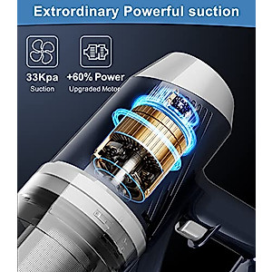 ORFELD Cordless Vacuum Cleaner, 33Kpa Stick Vacuum, Smart LED Touch Screen Cordless Vacuum, Max 60mins Runtime, 6 in 1 Lightweight Handheld Quiet Vacuum Cordless for Pet Hair, Carpet & Hardwood Floor