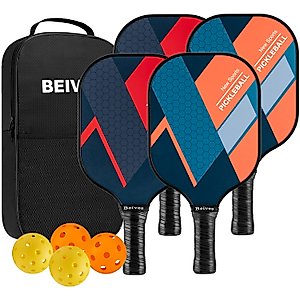 BEIVES Pickleball Paddles, Fiberglass Surface Pickleball Paddles Set of 4, Pickleball Set with 4 Pickleball Rackets, 4 Pickleball Balls, 1 Pickleball Bag, Pickle Ball Paddle Set ​for Men Women