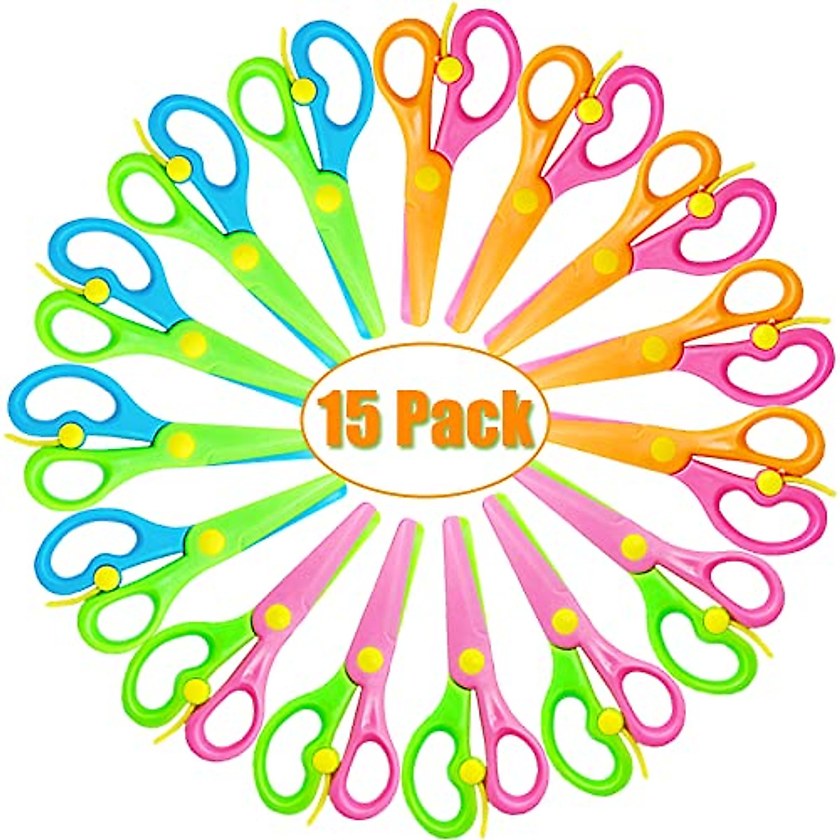 15 Pack Preschool Training Scissors,Plastic Toddler Safety Scissors,Kids Craft Scissor for Children Paper Cut,School Art Supplies