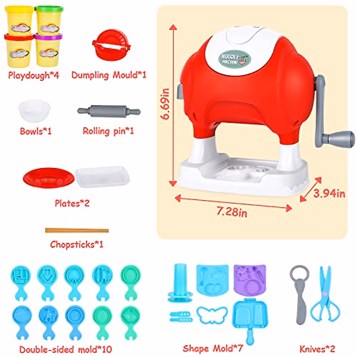 Play Dough Toys for Kids,Noetoy 29 PCS Kitchen Creations Noodle Machine Color Dough Set, Dough Accessories Play Food Toy Birthday for Toddlers Kids Ages 2-8 Girls Boys