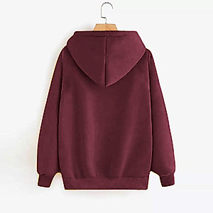 Women Casual Hoodies Hooded Sweatshirts Long Sleeve Hooded Pullover with Front Pocket Solid Pullover Hoodies Wine