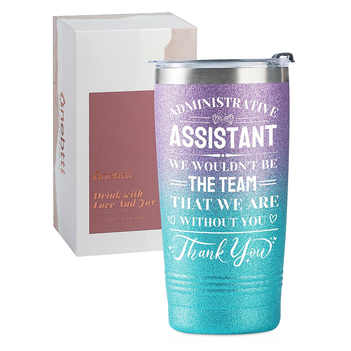 Onebttl Administrative Professional Day Gifts for Administrative Assistant, Secretary, 20 oz Stainless Steel Tumbler for Women - Thank You - Blue Purple Gradient Glitter