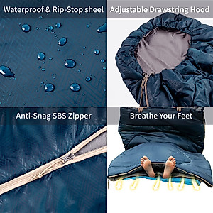 Sleeping Bags 40℉ for Adults & Kids, 87" x 40" Oversized Camping Sleeping Bag - Waterproof, Lightweight, Portable - 3 Season Warm & Cool Weather- Ideal for Hiking Backpacking Camping