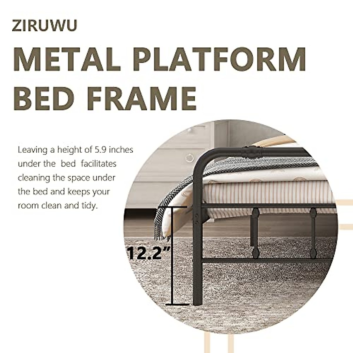 ZIRUWU King Size Metal Platform Bed Frame with Headboard Footboard Extra Strong Support No Box Spring Needed Noise Free Easy Assembly Black
