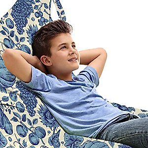 Lunarable Autumn Lounger Chair Bag, Vintage Style Illustration of Harvest Products in Repetitive Pattern, High Capacity Storage with Handle Container, Lounger Size, Cream and Pale Blue Grey