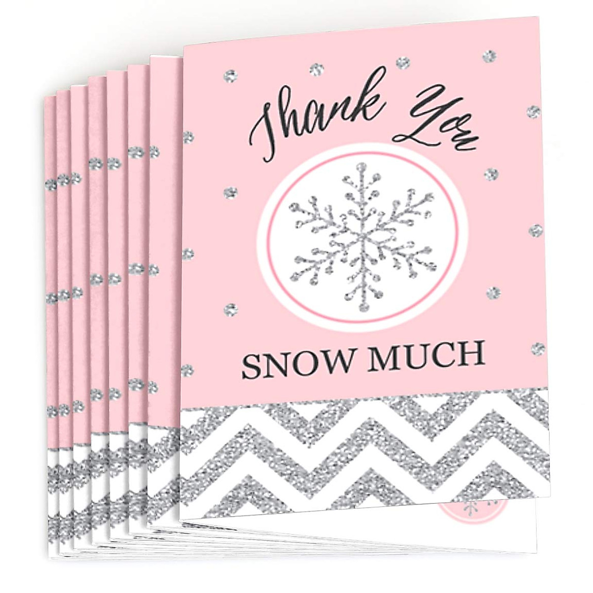 Big Dot of Happiness Pink Winter Wonderland - Holiday Snowflake Birthday Party or Baby Shower Thank You Cards (8 Count)