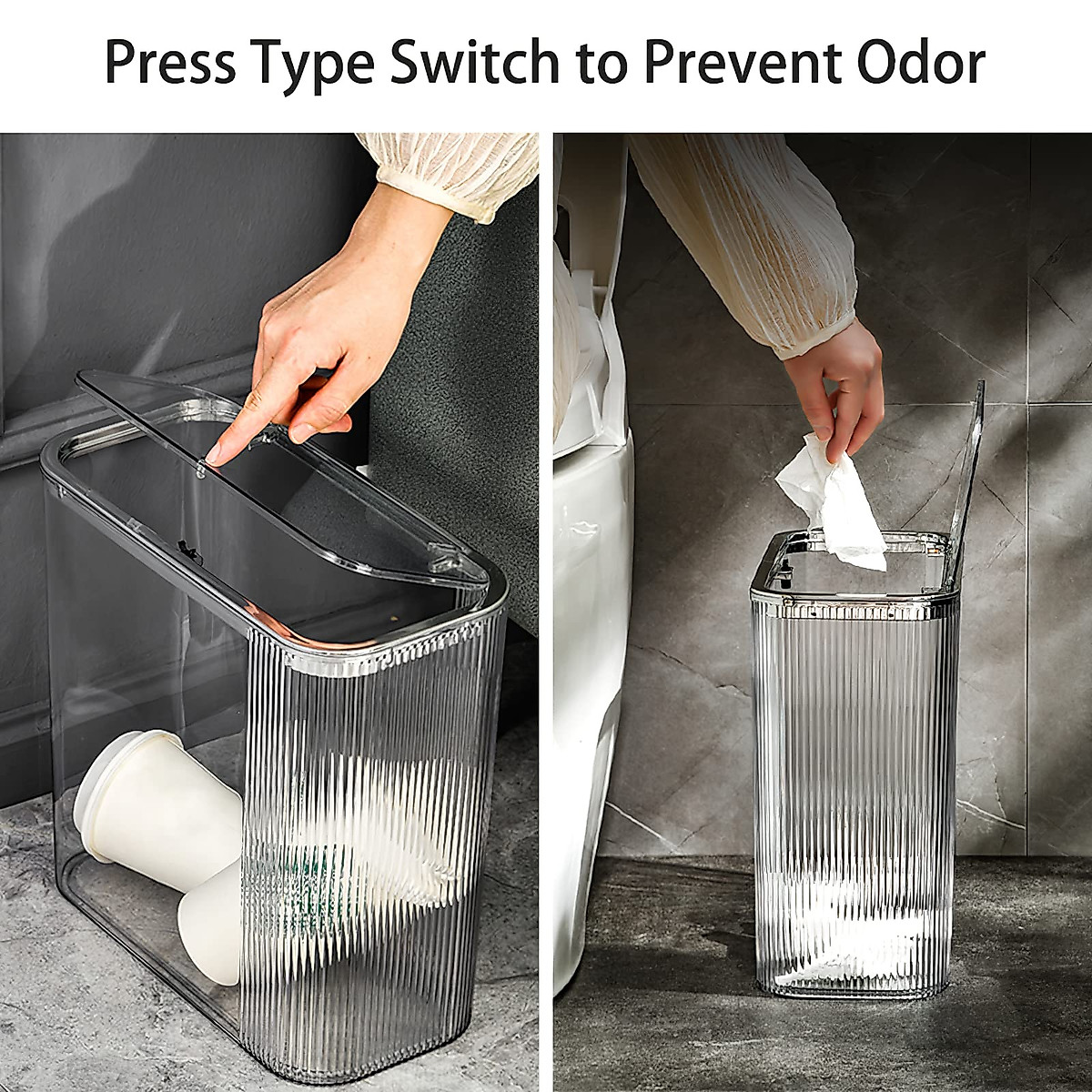 Aiabaleaft Transparent Trash can Wastebasket, Bathroom Trash Can with Lid, 3.5 Gallon Kithen Garbage Can for Bathroom, Bedroom, Kitchen, Office, Craft Room (Transparently Green)