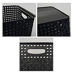 Obstnny Plastic Pantry Storage Basket, Organzing Basket Bin, Black, 4 Pack