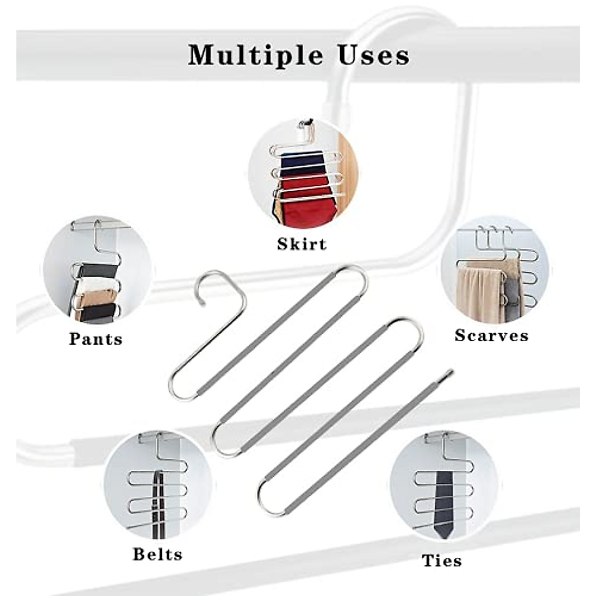 Pants Hangers Non Slip Space Saving Hangers 6 Pack S-Shape Trousers Hangers Stainless Steel Clothes Hangers Closet Organizer for Pants Jeans Scarf Trouser Tie Towel(6 Pack Gray)