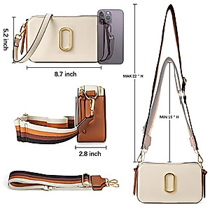 BOSTANTEN Crossbody Bags for Women Leather Snapshot Phone Purses Shoulder Handbags with 2 Adjustable Wide Strap Beige White