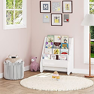 UTEX Kids Sling Bookshelf, Kids Bookshelf with Organizer, Kids Magazine Rack - Book Rack for Kids,Book Organizer (White)