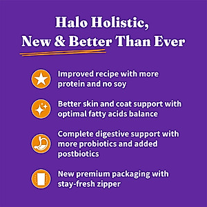 Halo Holistic Indoor Cat Food Dry, Grain Free Cage-free Chicken Recipe for healthy weight support, Complete Digestive Health, Dry Cat Food Bag, Adult Formula, 3-lb Bag