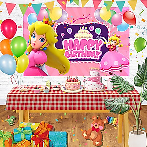 Princess Backdrop for Birthday Party Decorations Princess Peach Background for Baby Shower Party Cake Table Decorations Supplies Princess Peach Theme Banner 5x3ft