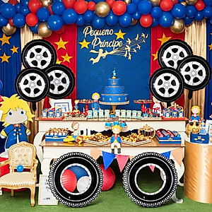 14 Pcs Car Decorations Racing Cars Birthday Party Supplies, 4 Tire Tube Swim Ring Inflatable Tire Floats for Pool with 10 Balloons 18 Inch Race Car Balloons for Birthday Car Themed Party (Wheel Style)