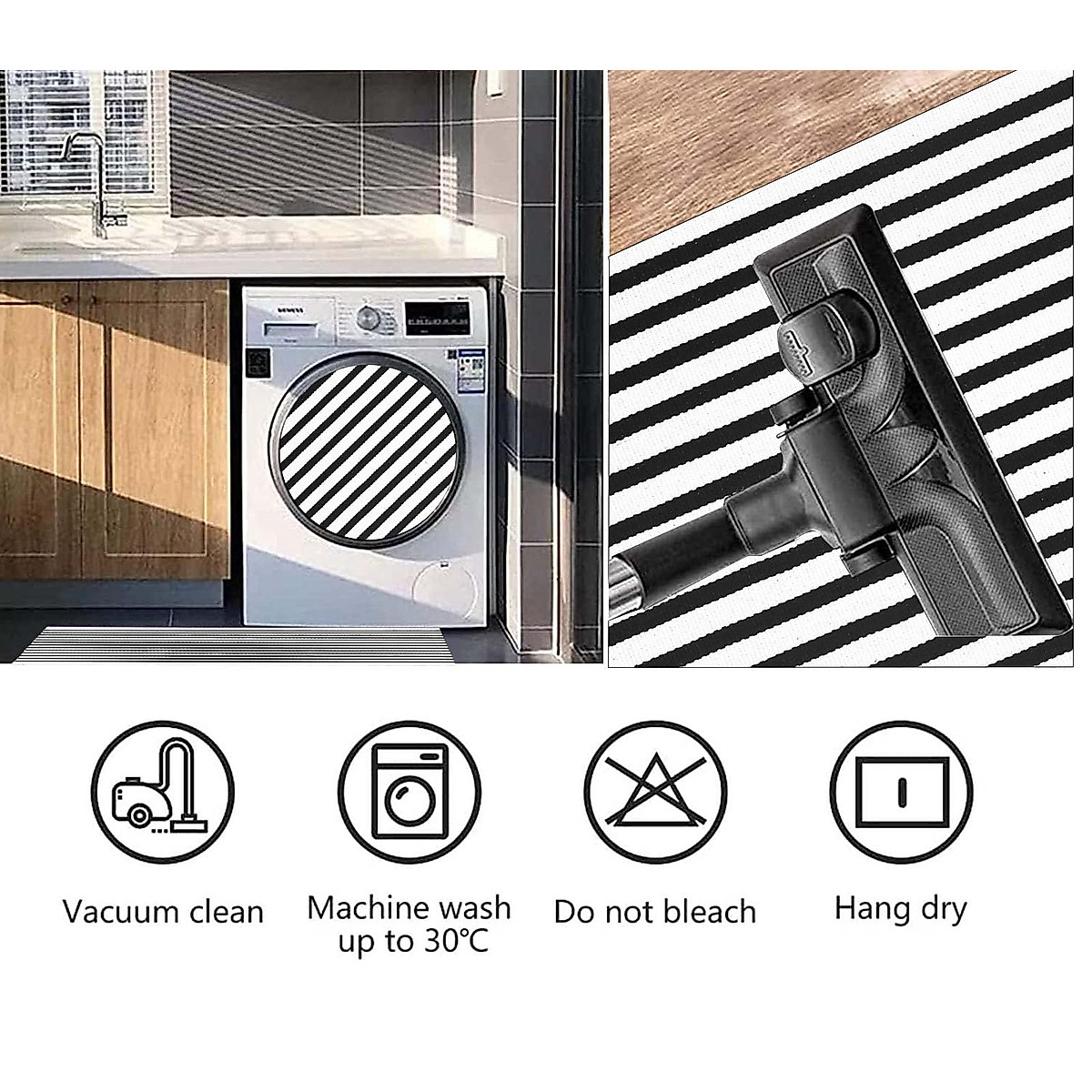 Layered Door Mat Black and White Striped Doormat 24'' x 35'' Front Porch Rug Machine Washable Indoor Outdoor Rug for Front Porch Hand-Woven Entryway Rug for Laundry/Bathroom/Bedroom