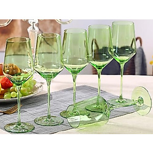 Physkoa Green Wine Glasses Set of 6-14 oz, Unfading Color, Hand-blown, Crystal - Spring Summer Wine Glasses, Green Glassware, Green Drinking Glasses, Mother's Day, Wedding Gifts for Wine Lover
